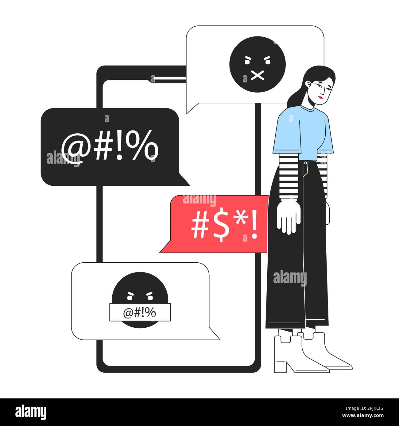 Cyberbullying victim line concept vector spot illustration Stock Vector ...
