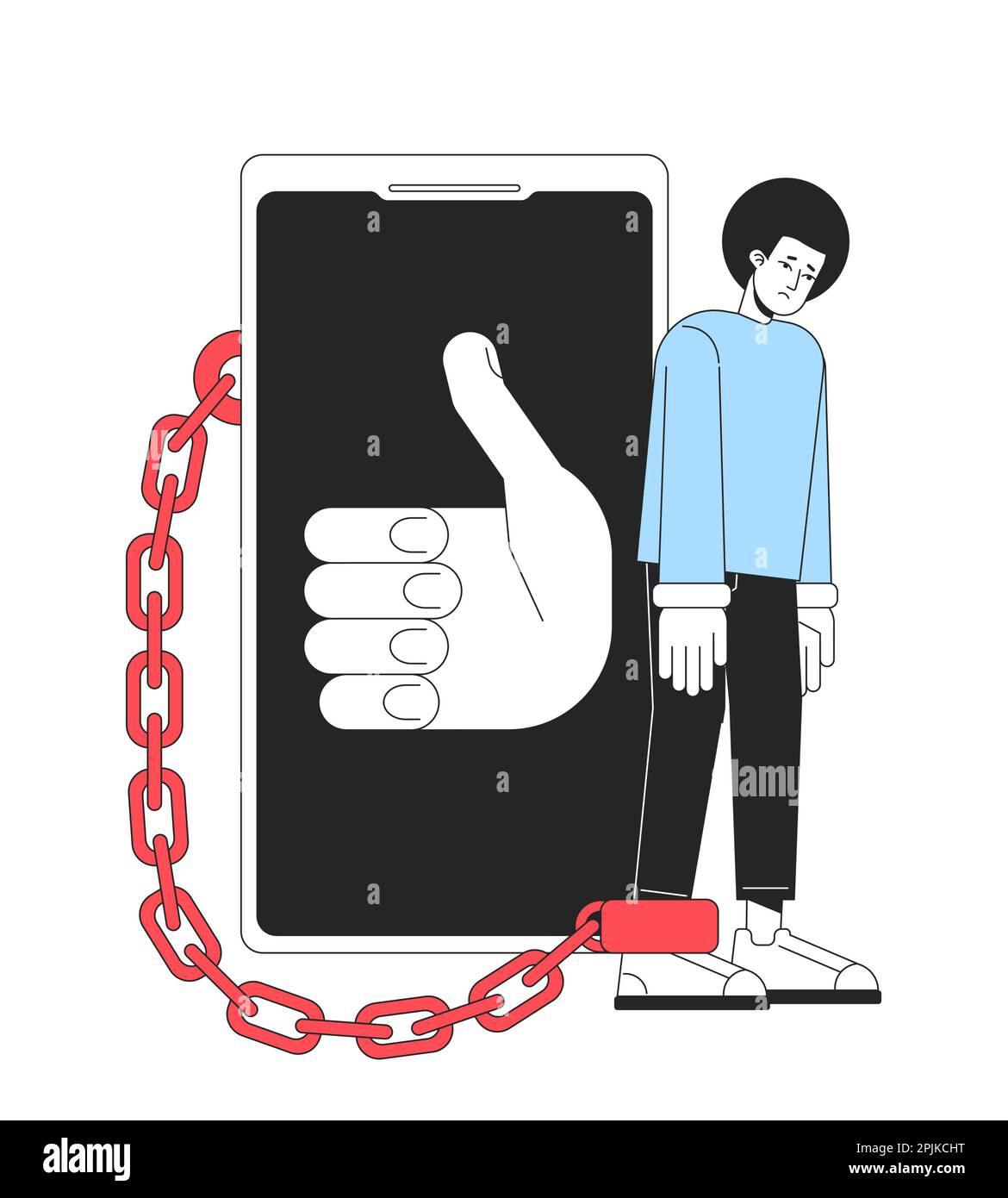 Being chained to smartphone line concept vector spot illustration Stock ...