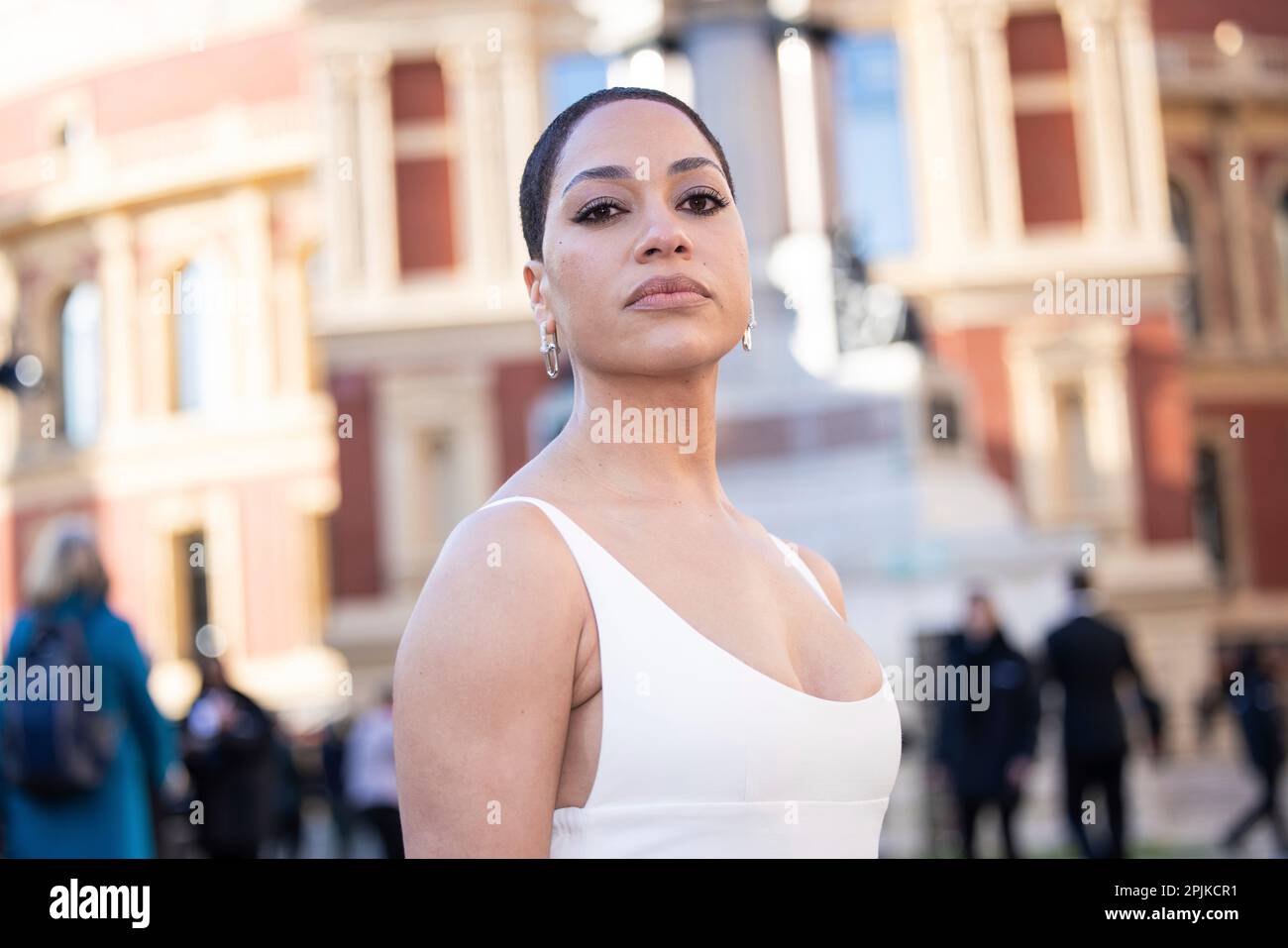 Cush Jumbo poses for photographers upon arrival at the Olivier Awards ...