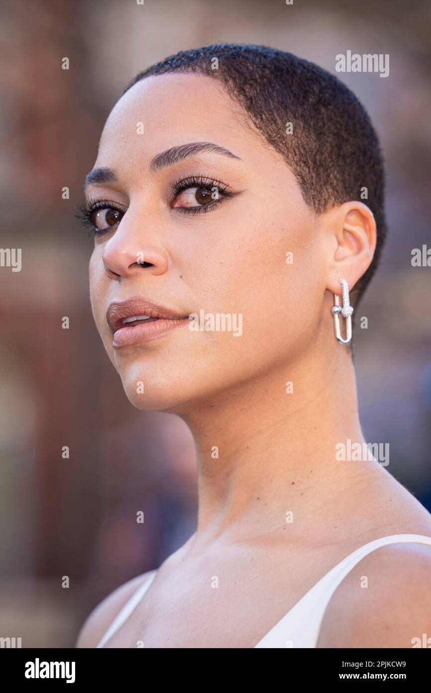 Cush Jumbo poses for photographers upon arrival at the Olivier Awards ...