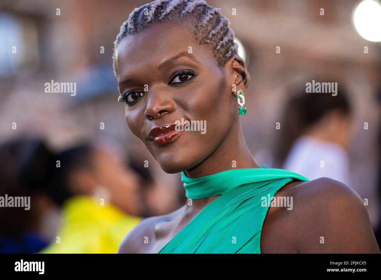 Sheila Atim poses for photographers upon arrival at the Olivier Awards ...