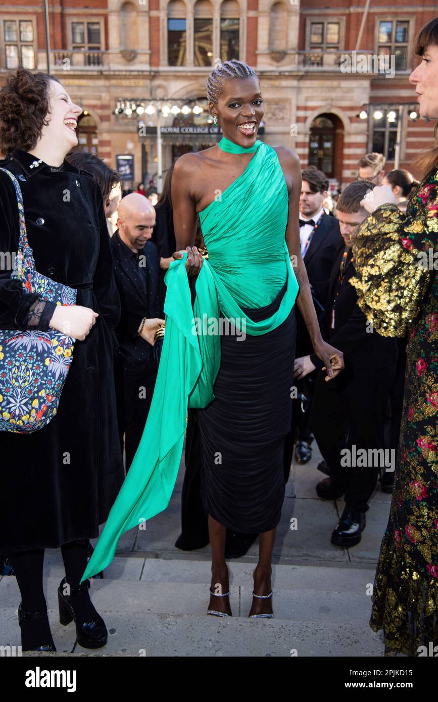 Sheila Atim poses for photographers upon arrival at the Olivier Awards ...