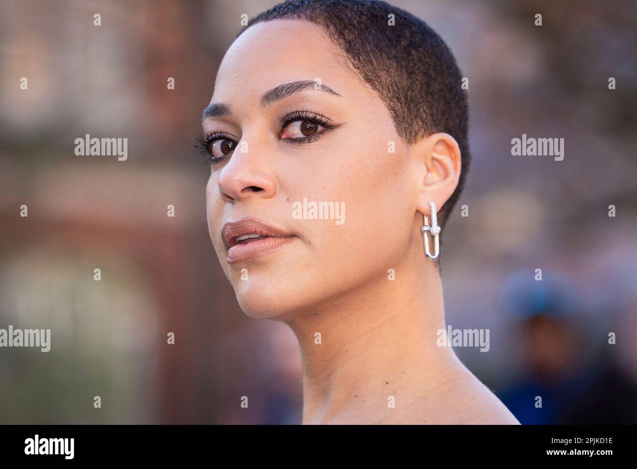 Cush Jumbo poses for photographers upon arrival at the Olivier Awards ...