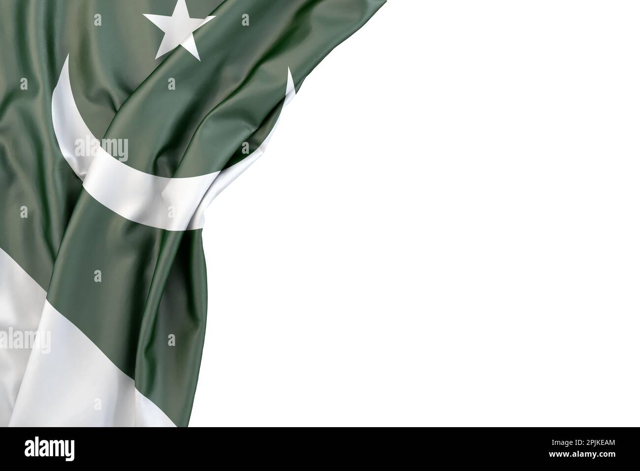 Flag of Pakistan in the corner on white background. Isolated. 3D ...