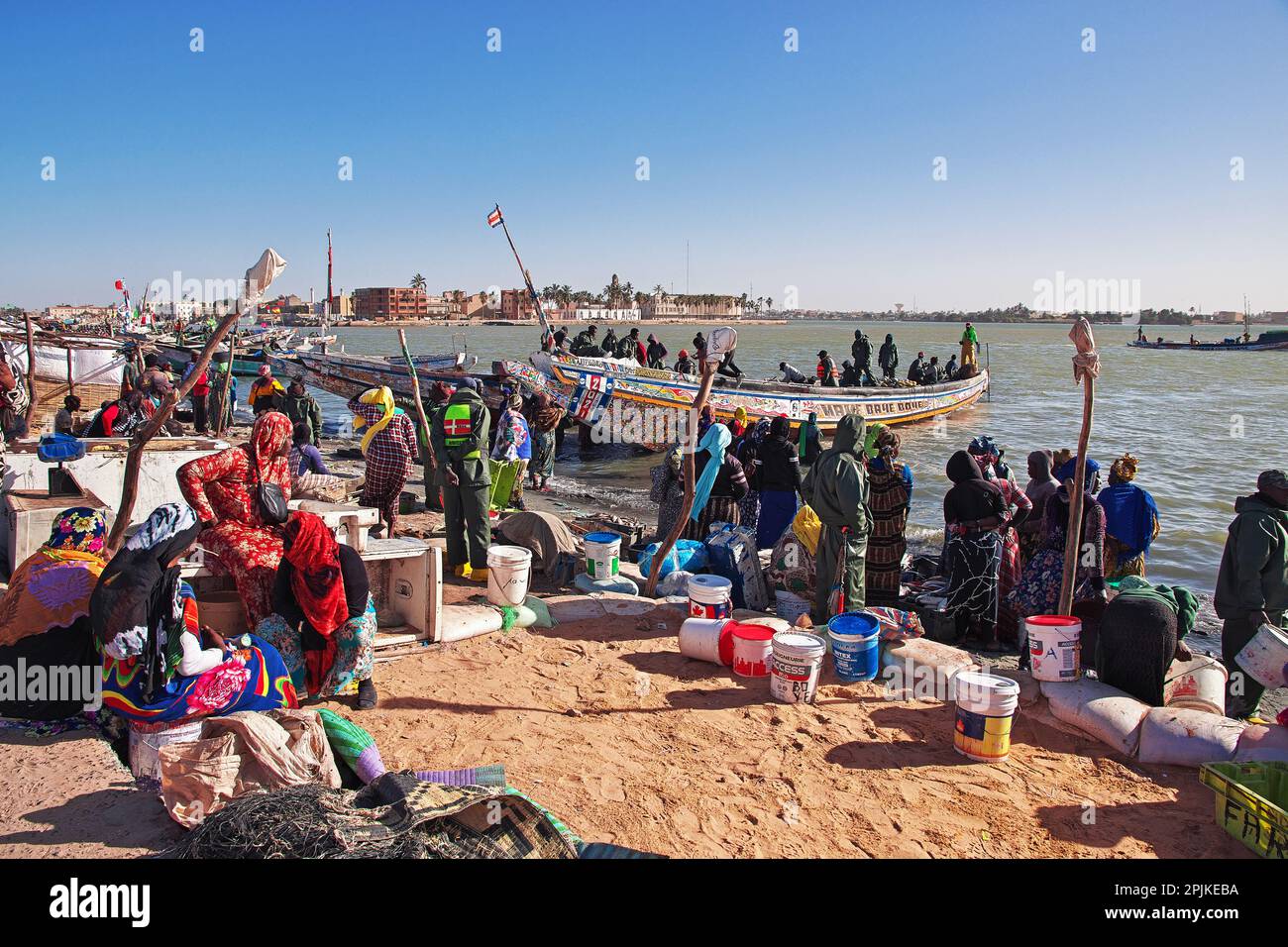 The local market in the port of Saint-Louis, Senegal, West Africa Stock ...