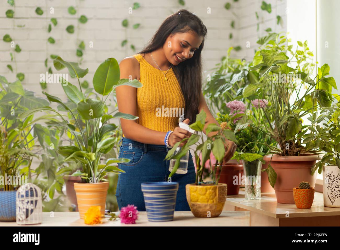 Woman spraying water hi-res stock photography and images - Alamy