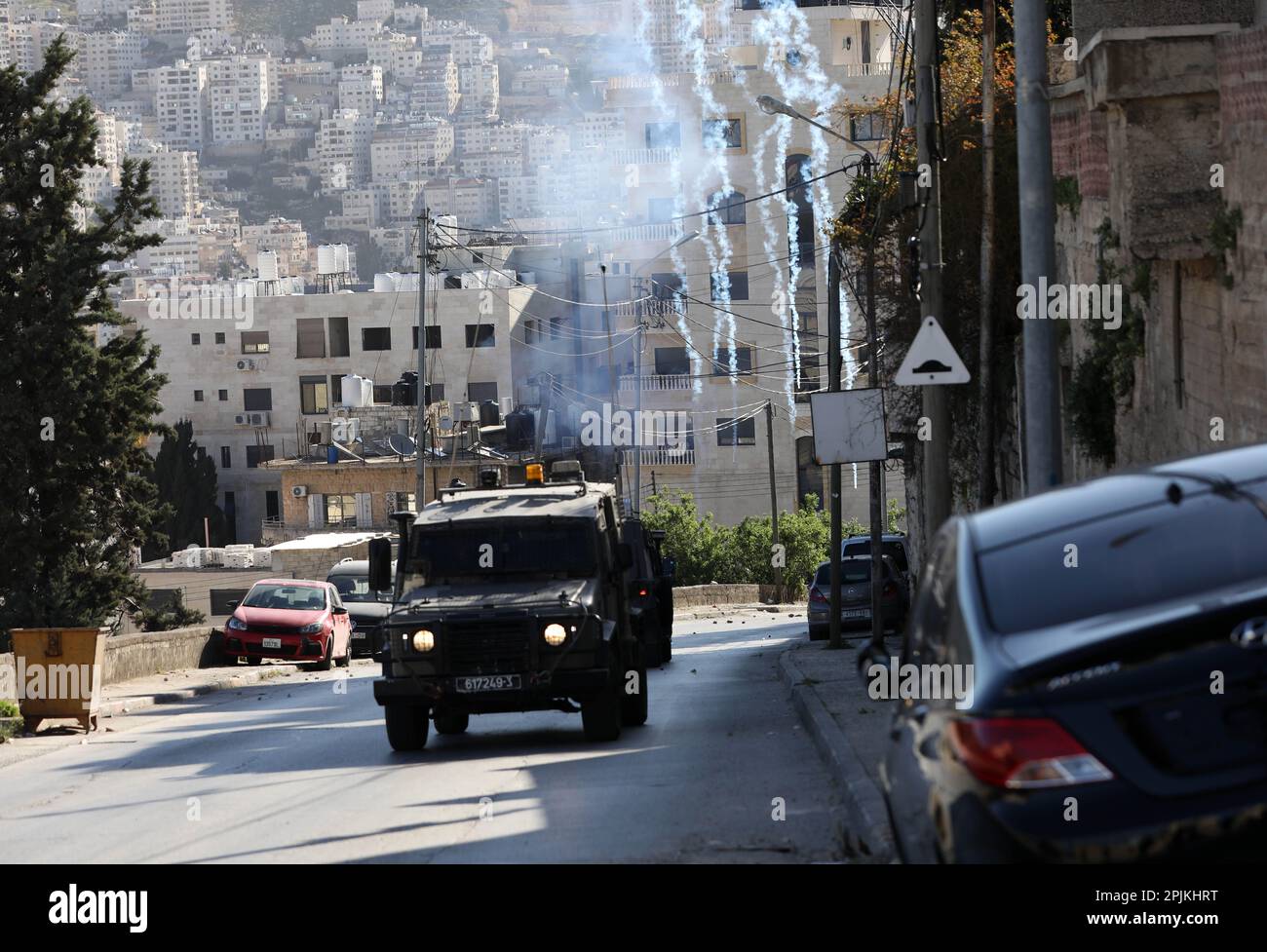 Nablus, Palestinian Territories. 03rd Apr, 2023. Israeli soldiers take ...
