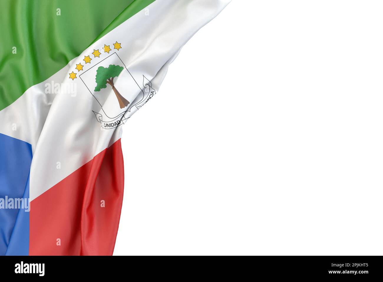 Flag of Equatorial Guinea in the corner on white background. Isolated ...