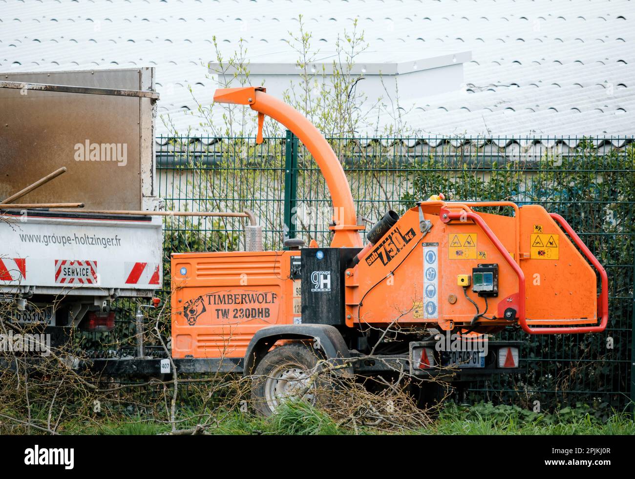 France - Mar 29, 2023: A cityscape view of a working timberwolf tw ...