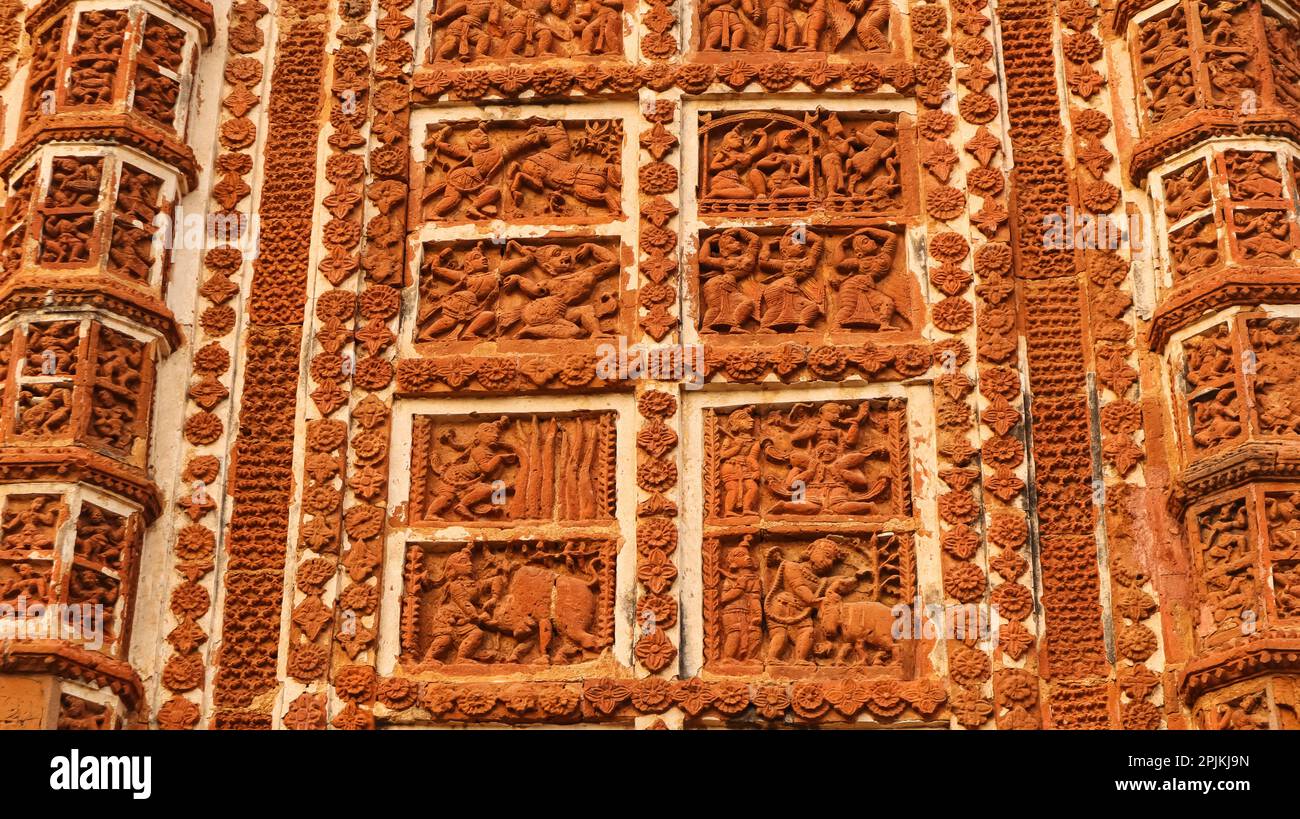 Carvings of Women dancing on the Jor Bangla Temple, Bishnupur, West ...