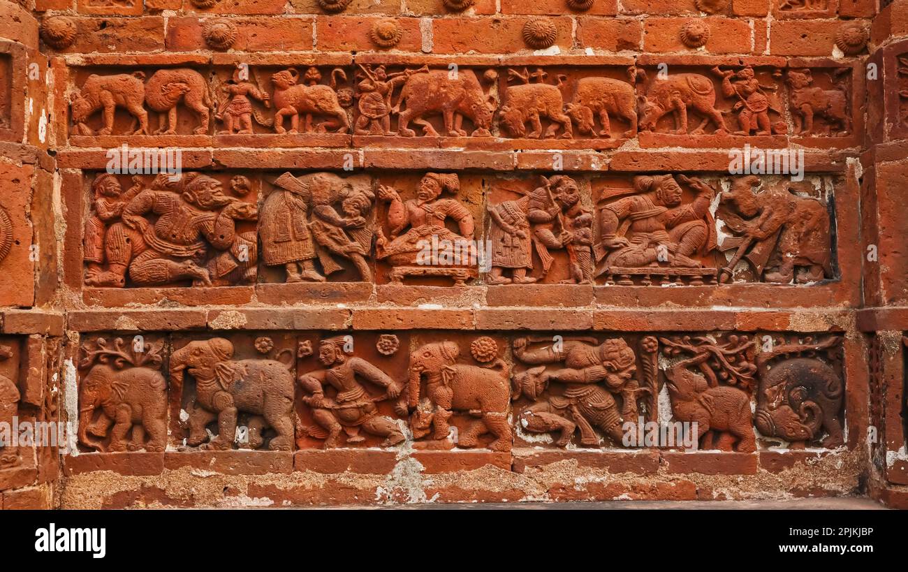 Ancient human life carvings on the Jor Bangla Temple, Bishnupur, West ...