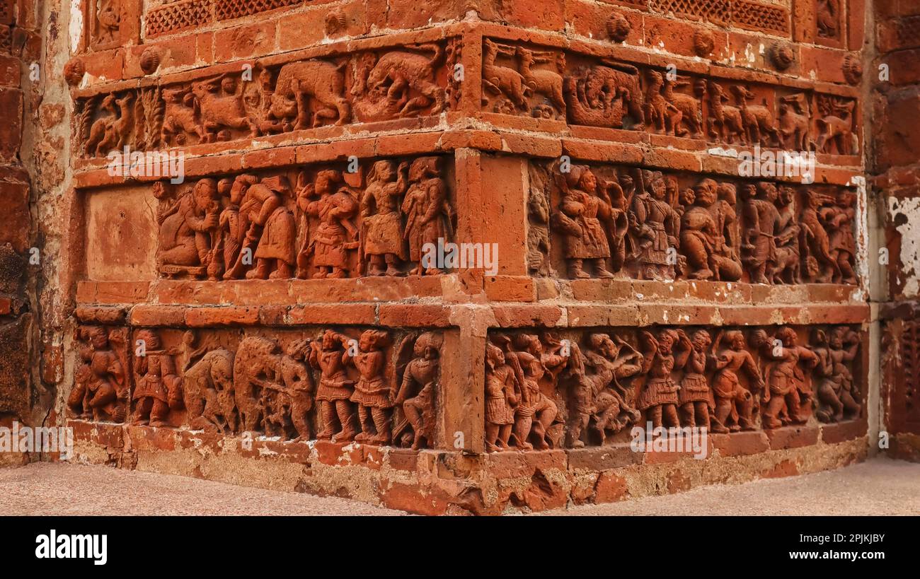Ancient human life carvings on the Jor Bangla Temple, Bishnupur, West ...