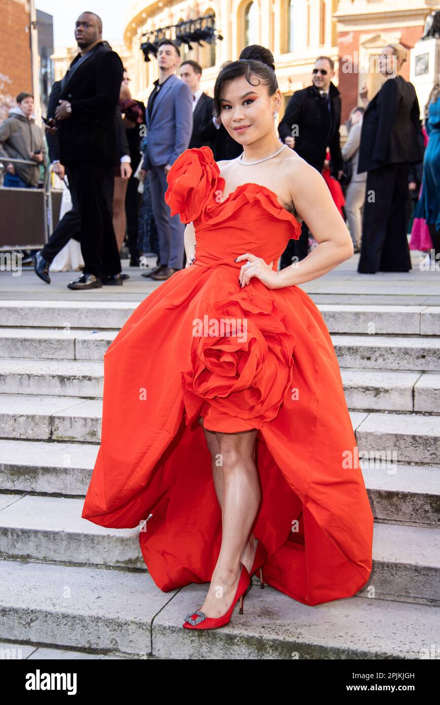 Mei Mac poses for photographers upon arrival at the Olivier Awards in ...
