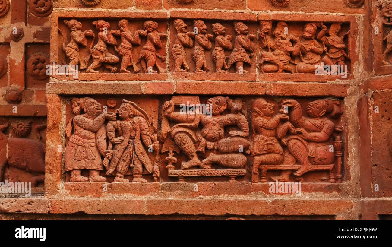 Carvings of Ancient Human Life on the Jor Bangla Temple, Bishnupur ...