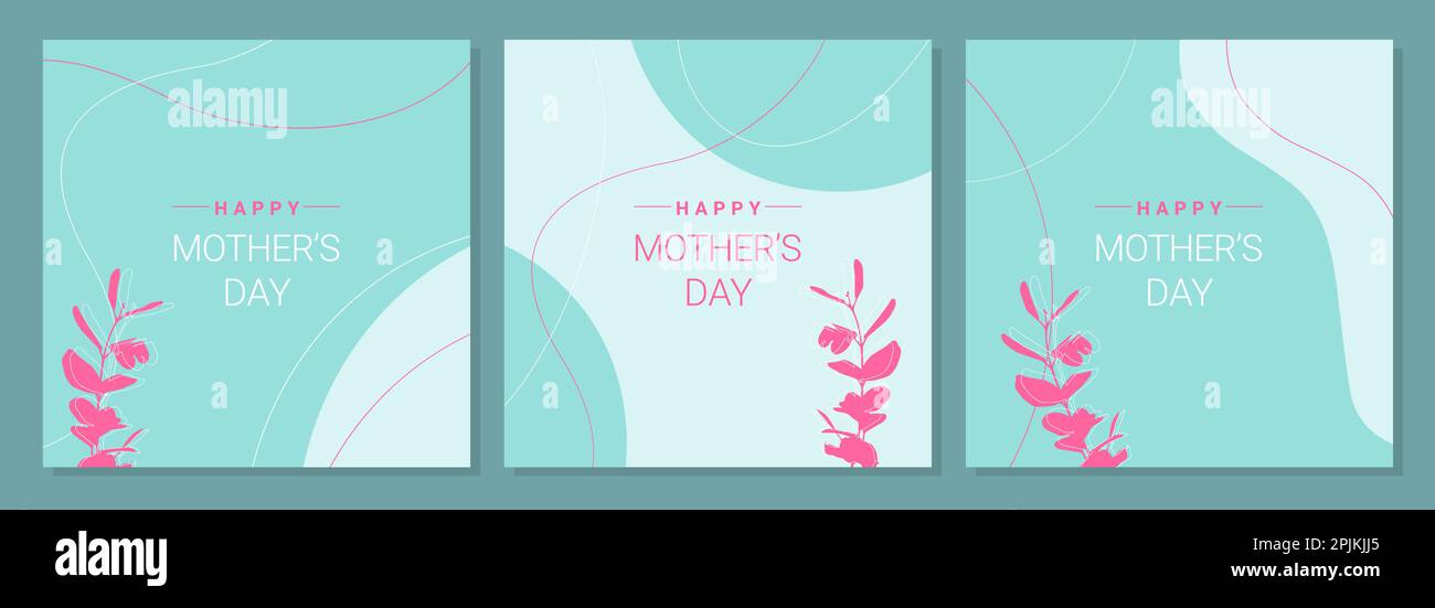 Happy Mothers Day. Greeting card set boho style blue color. Mothers day ...