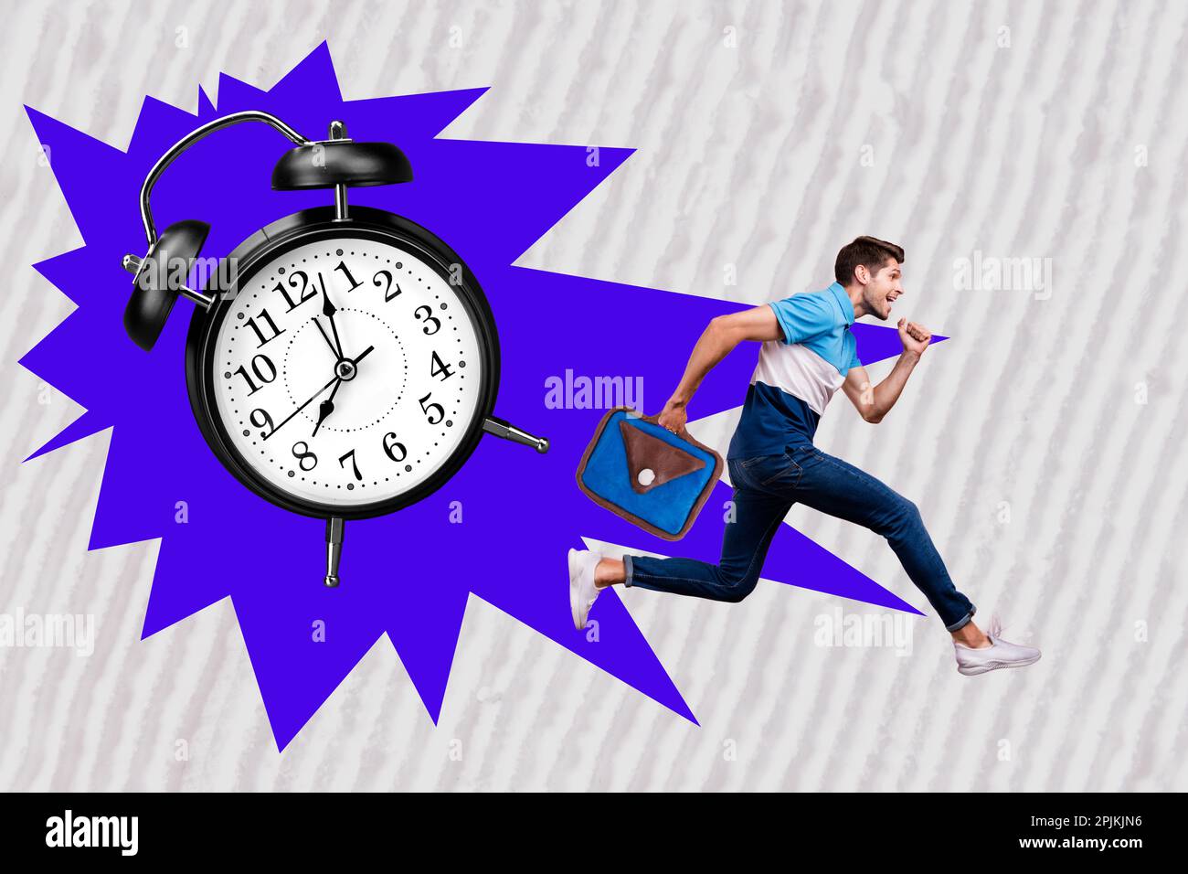 Creative photo collage artwork sketch of young busy man hurry running ...