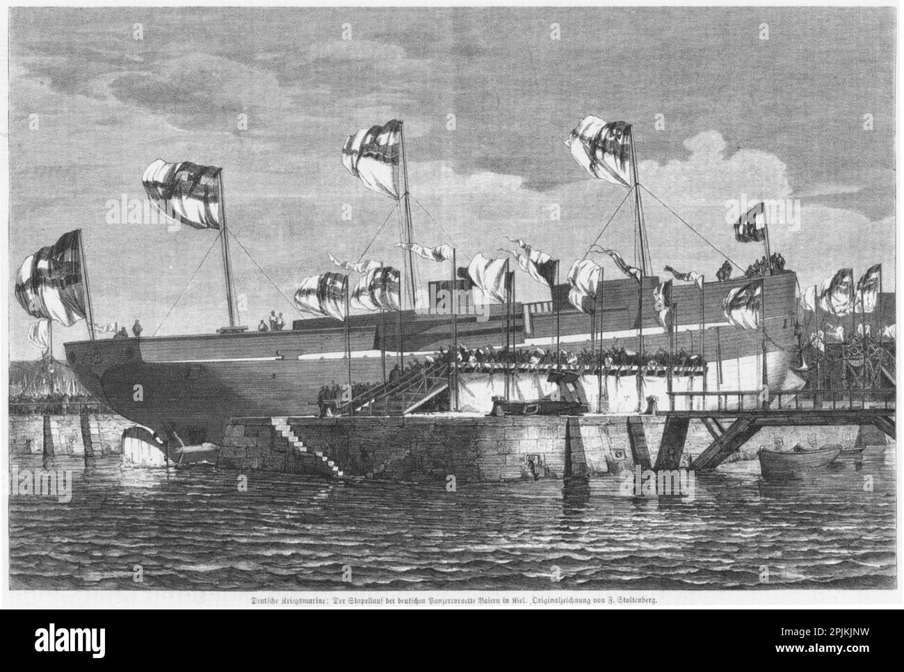 Launching the Bayern, one of four ironclads of the German Kaiserliche ...