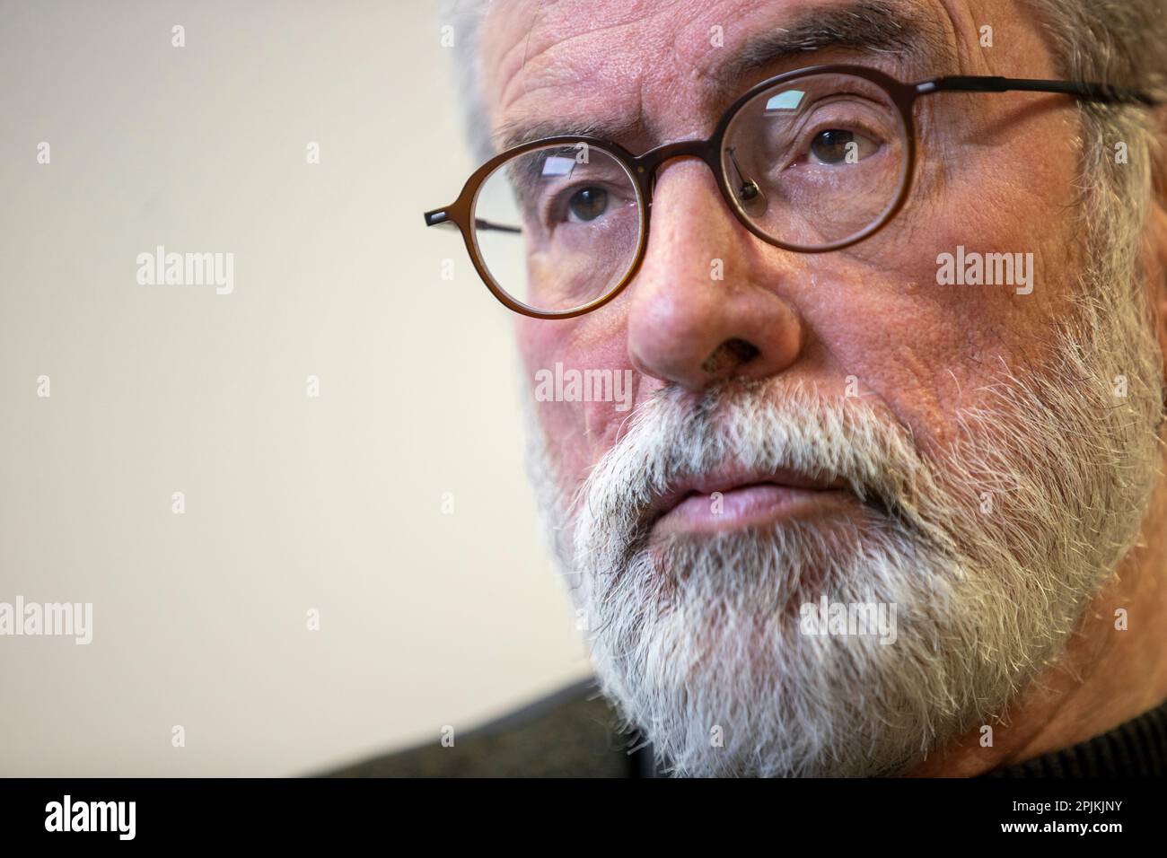 Former Sinn Fein president Gerry Adams during an interview at Sinn Fein ...