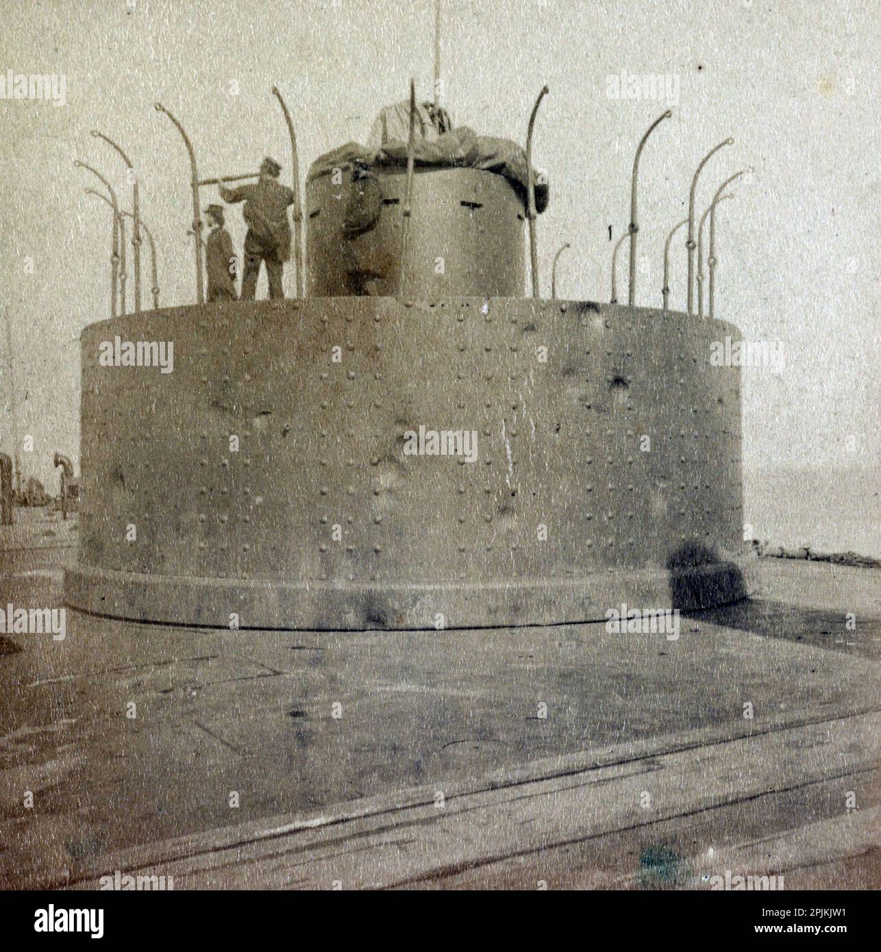 Officers and crew onboard the US Navy monitor USS Passaic at Port Royal ...