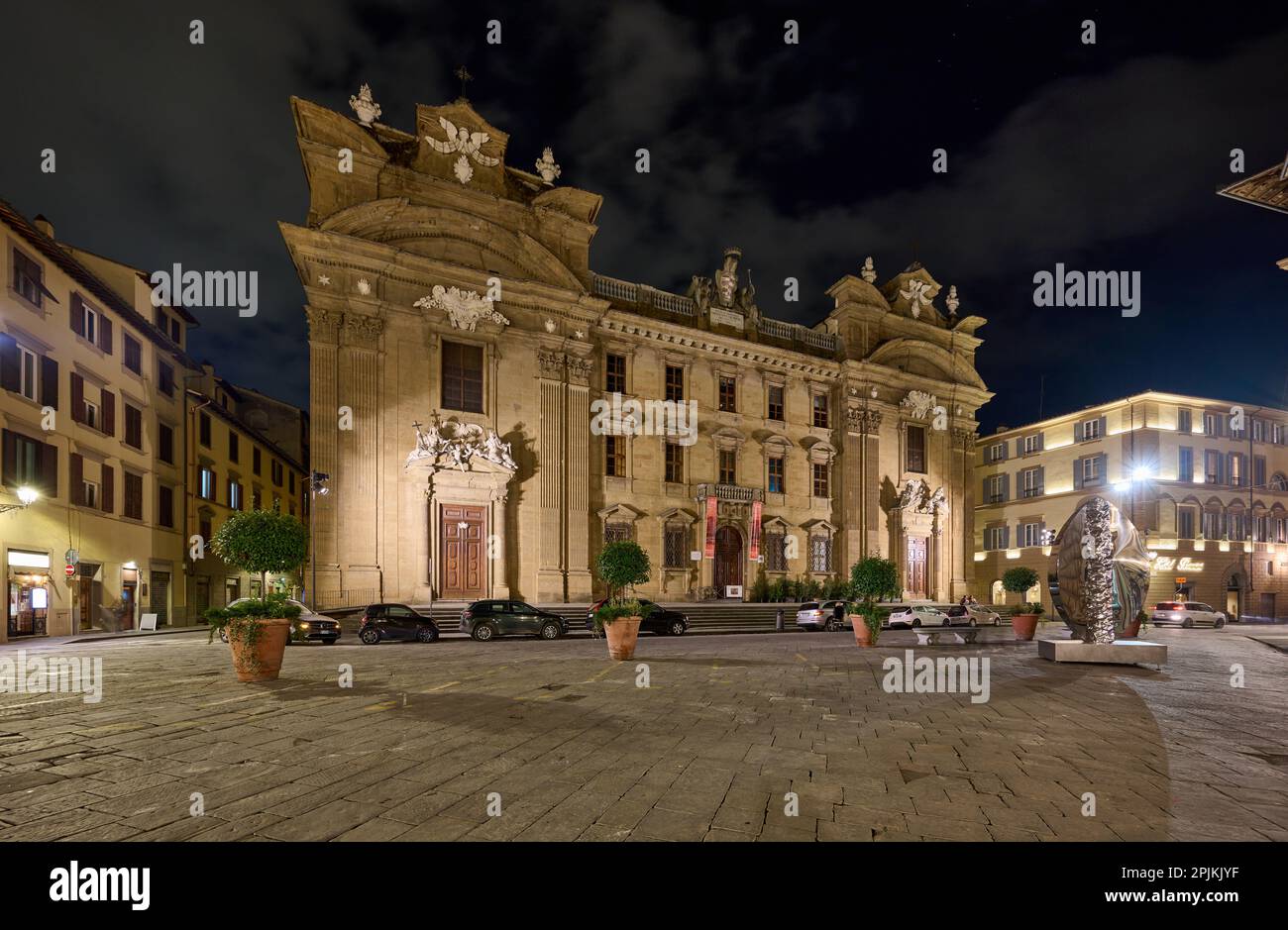 night shot of illuminated Complex of San Firenze, Chiesa di san Firenze ...