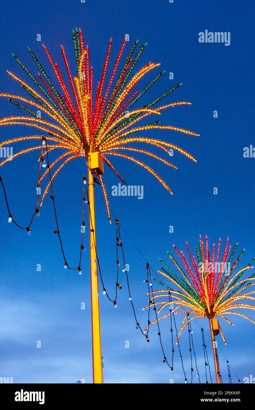 Kuala Lumpur, West Malaysia. Colorful lights looking like palm trees ...
