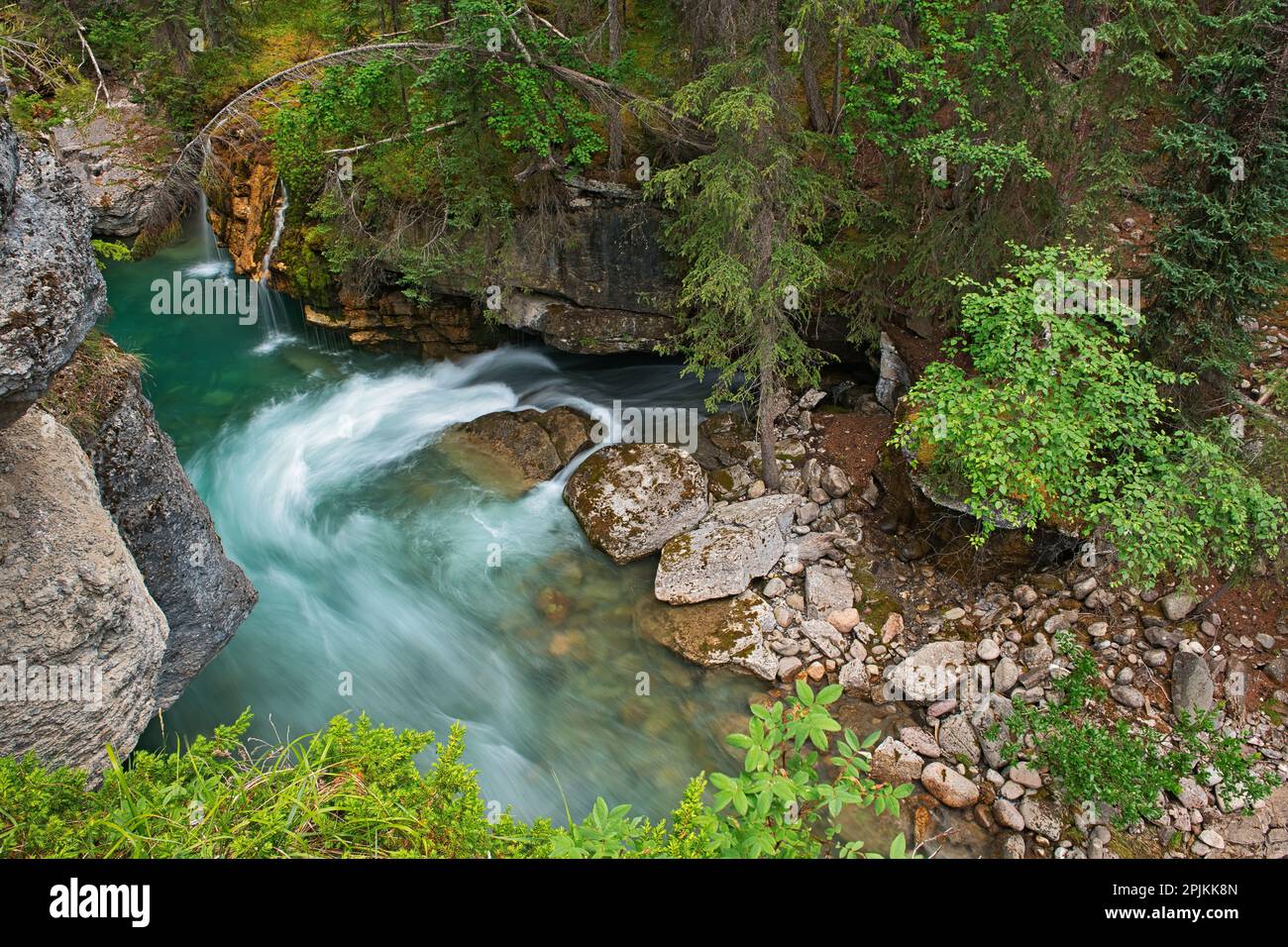 Canada, Alberta, Jasper National Park. Overview of Maligne River ...