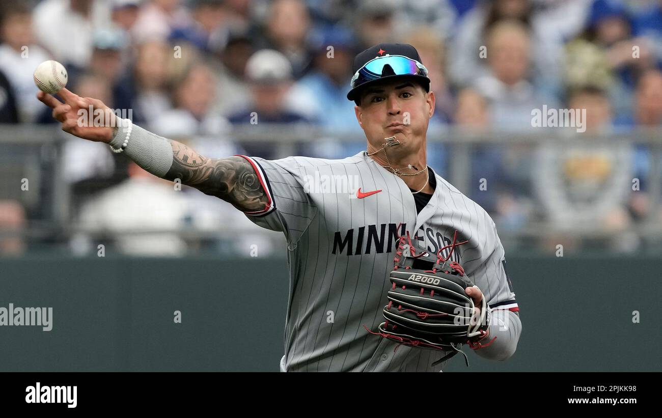 Minnesota Twins first baseman Jose Miranda throws during the third ...