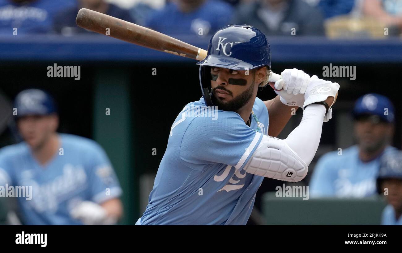 Kansas City Royals' MJ Melendez bats during the first inning of an ...