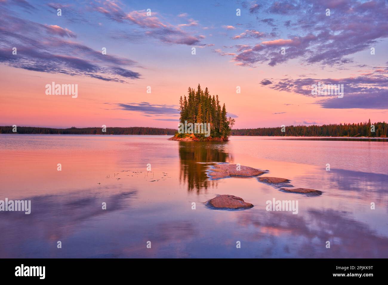 Canada, Manitoba, Paint Lake Provincial Park. Island on Paint Lake at ...
