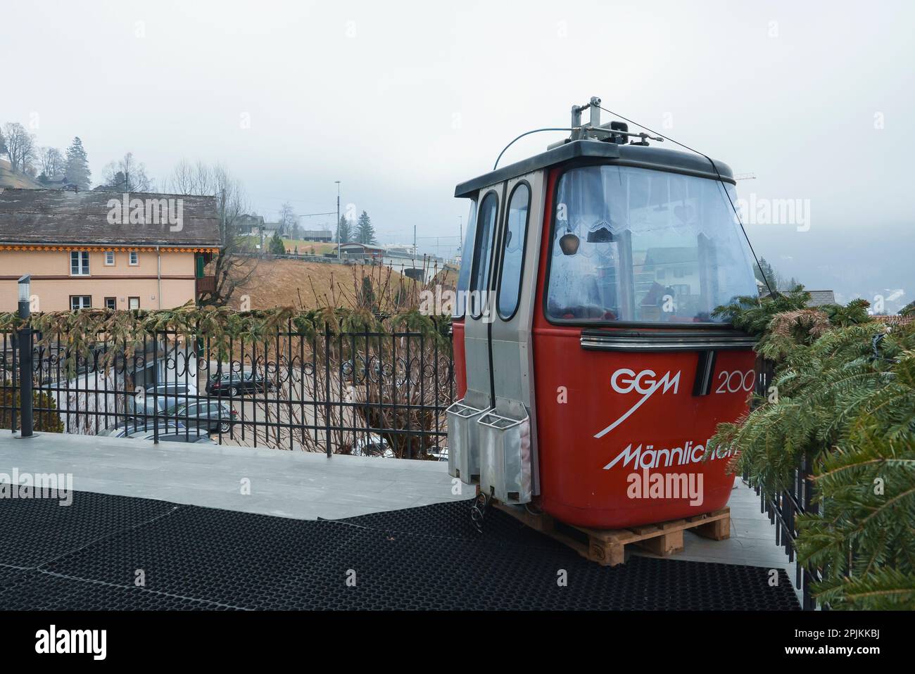 Overhead cable car in front of sky at luxury hotel Stock Photo - Alamy