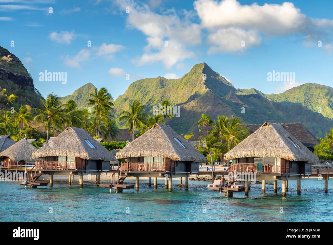 French Polynesia, Moorea. Overwater bungalows Stock Photo - Alamy