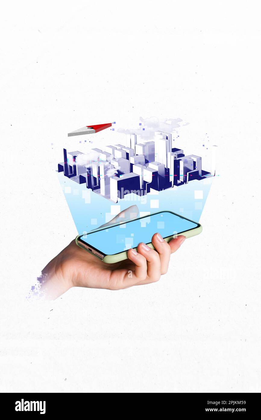 Composite 3d painted collage concept of virtual projection phone ...