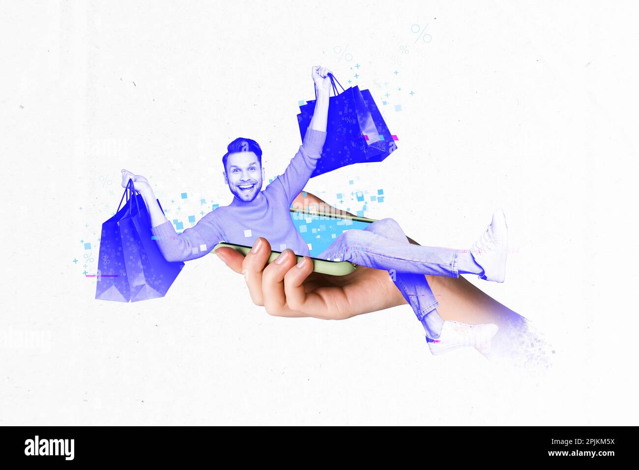 Creative metaphor collage advert banner phone app for shopping online ...