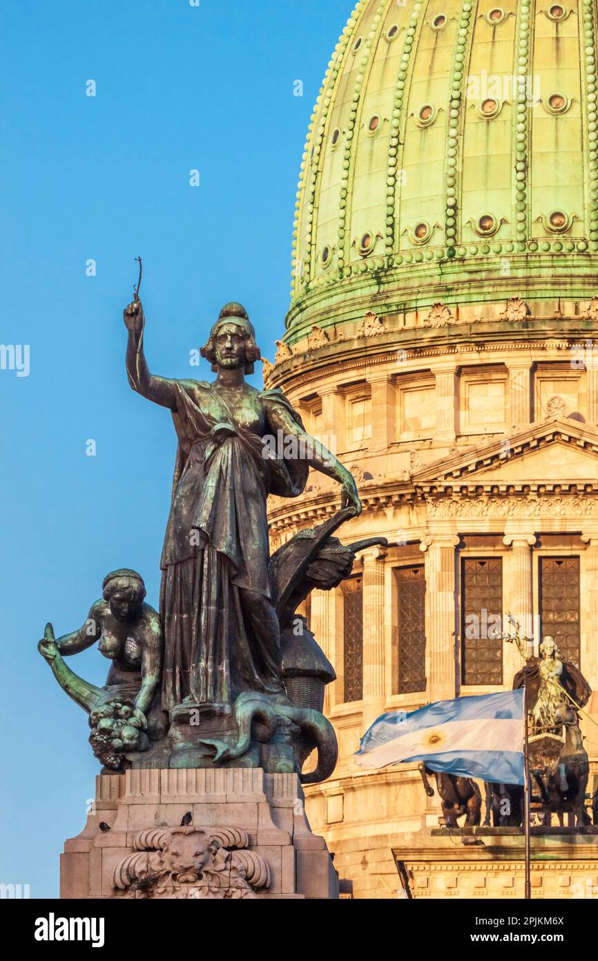 Argentina, Buenos Aires. Statue in front of Capitol building Stock ...