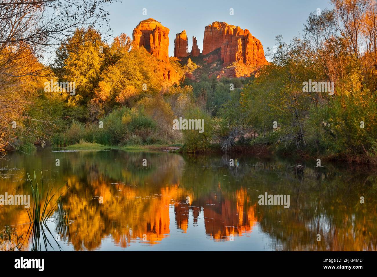 USA, Arizona. Red Rock State Park with Oak Creek and Cathedral Rock ...