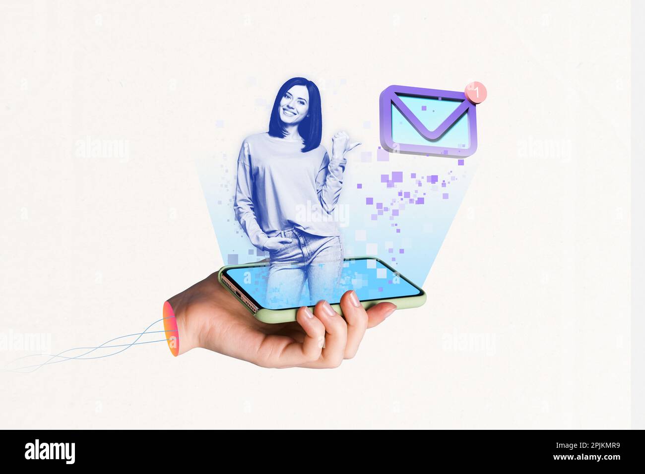 Collage of young woman virtual assistant siri apple smartphone screen ...