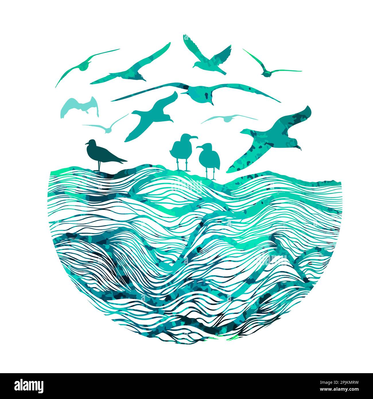 Abstraction seagulls and sea graphics. Vector illustration Stock Vector ...