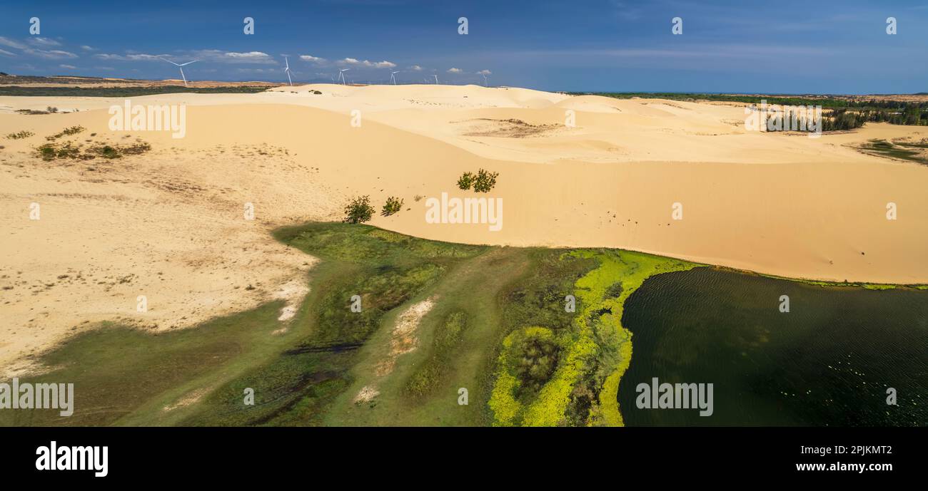 Stark geographical contrast between sand and water near Mui Ne, Vietnam ...