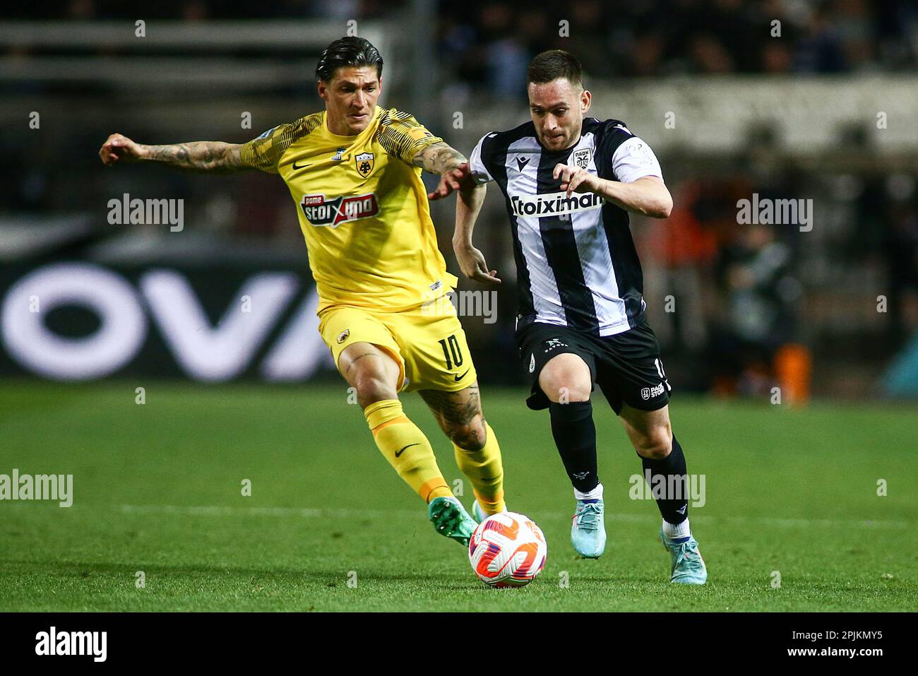 Thessaloniki, Greece. 2nd Apr, 2023. PAOK's player Andrija Zivkovic ...