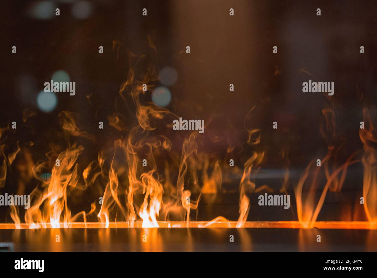 Fire line and fireplace in super slow motion on black, shooting with ...