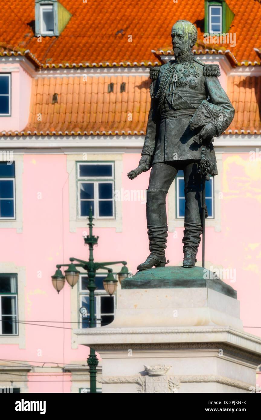 Lisbon, Portugal - January 4, 2023: Old corroded green statue of a ...