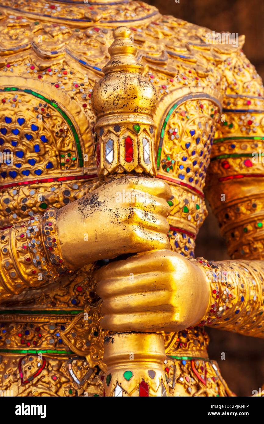 Thailand, Bangkok. Yaksha, demon depicted in the Ramayana, guarding Wat ...