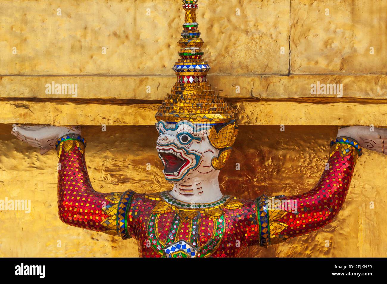 Thailand, Bangkok. Yaksha, demon depicted in the Ramayana, guarding Wat ...