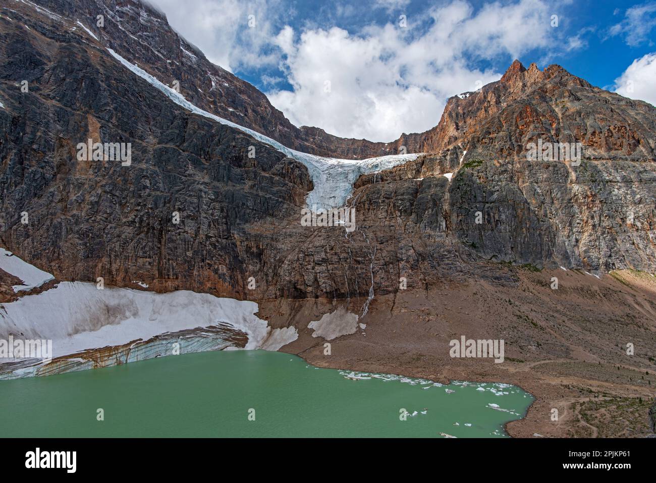 Canada, Alberta, Jasper National Park. Landscape with Angel Glacier and ...