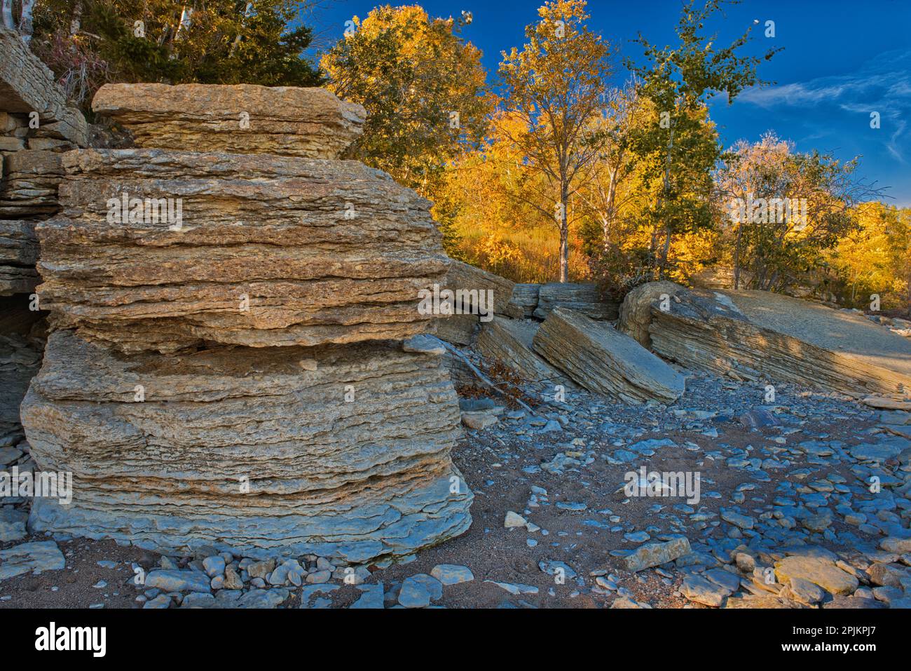 Canada, Manitoba, Winnipeg. Limestone rocks on shore of Lake Winnipeg ...