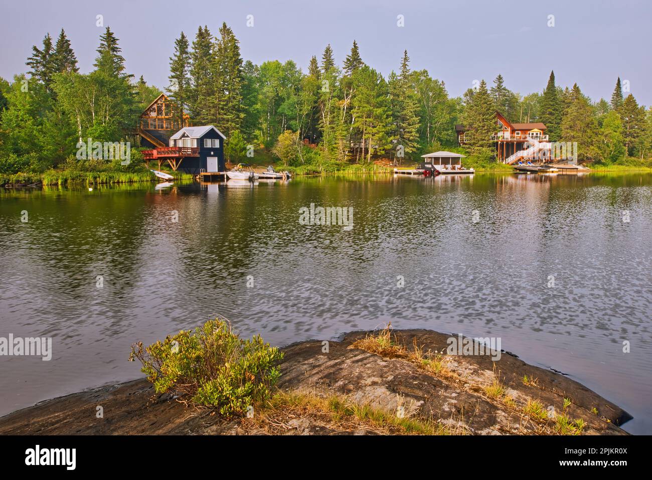 Canada, Manitoba, Whiteshell Provincial Park. Cottages on Star Lake ...