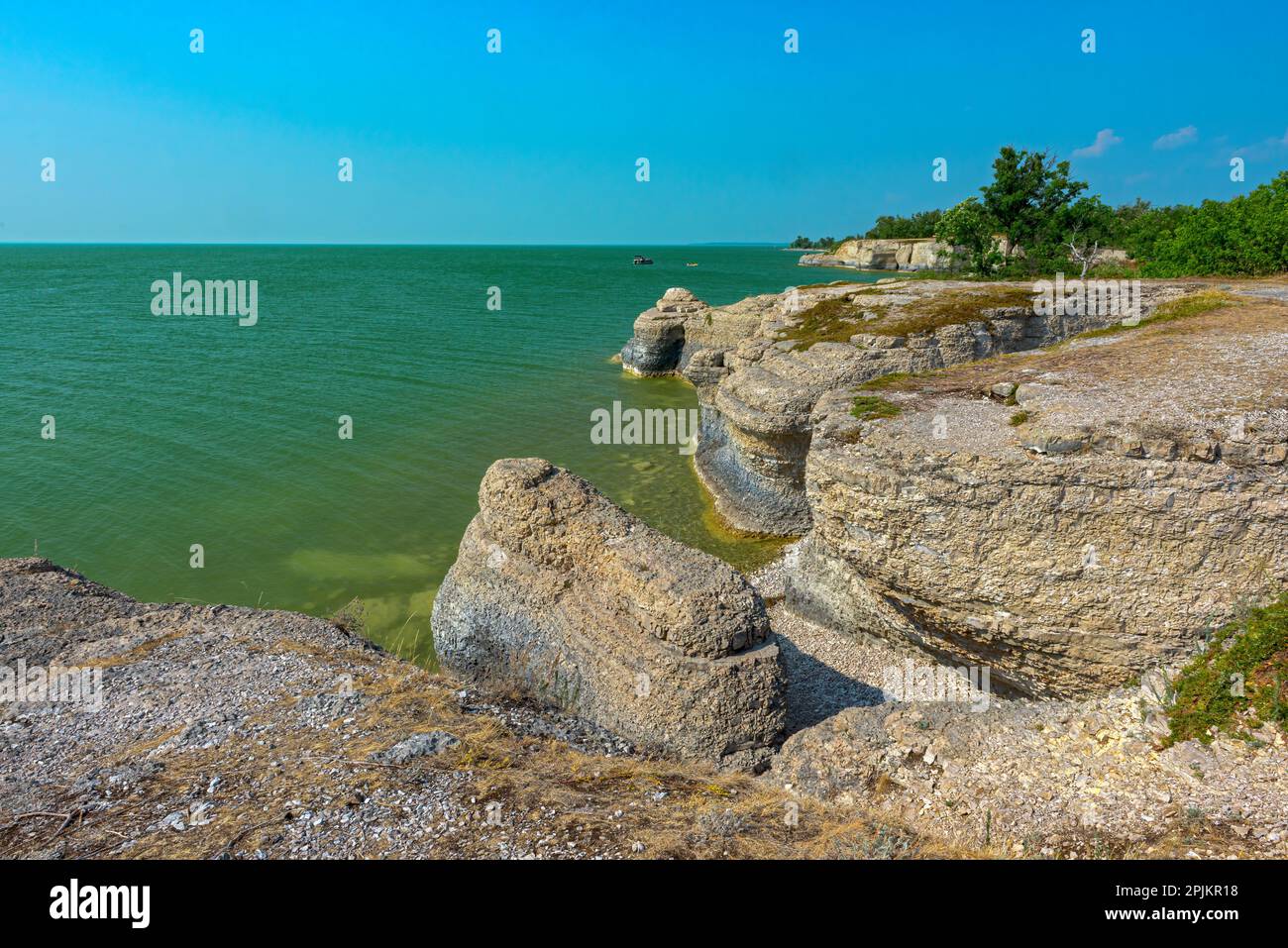 Canada, Manitoba, Steep Rock Provincial Park. Limestone cliffs along ...