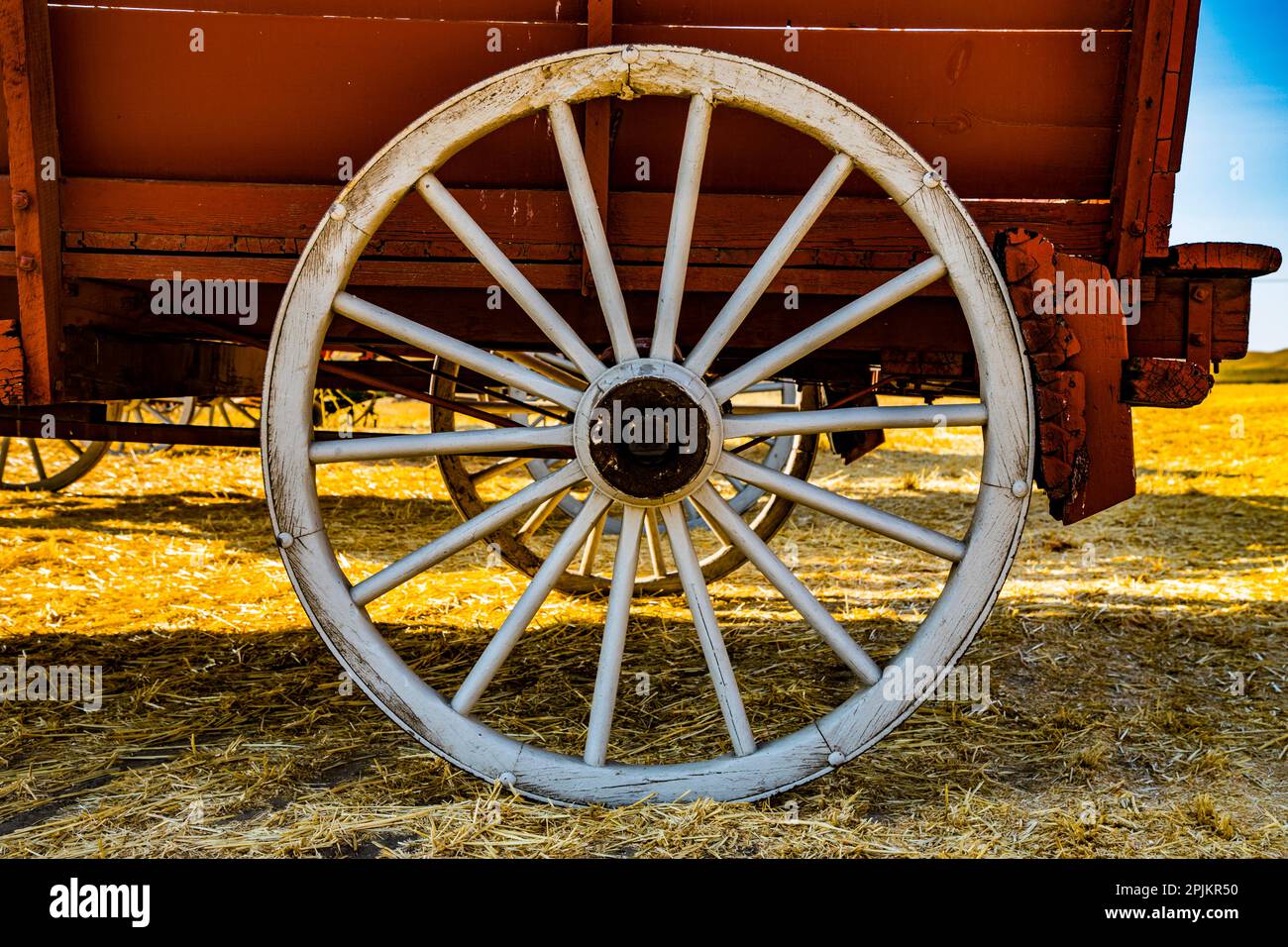 USA, Washington State, Whitman County, Palouse. Farm wagons used to ...