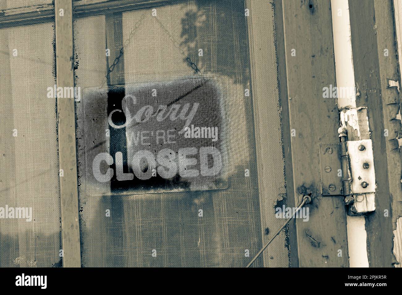 USA, Washington State, Whitman County, Palouse. Screen door with closed ...