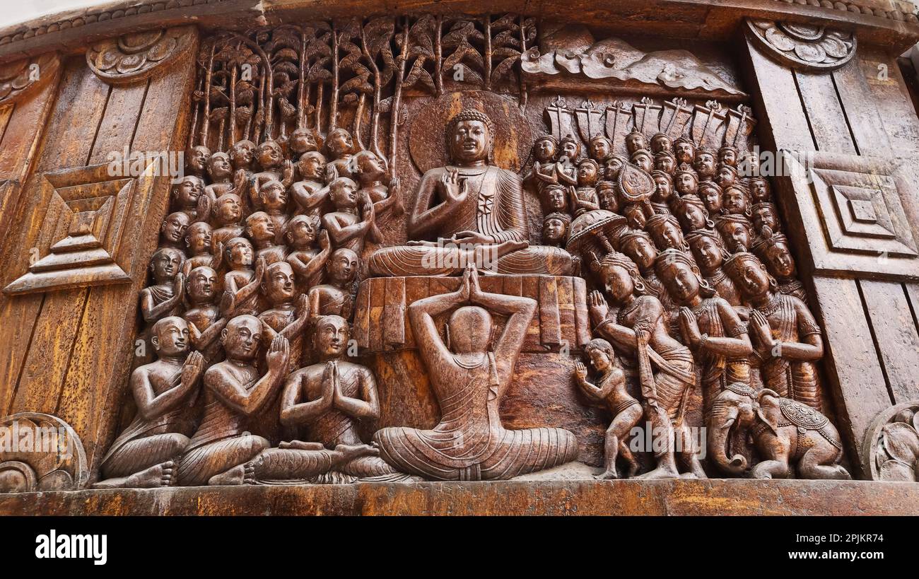 Carving of King Bimbisara Paying Homage at Venuyana on the Buddha Peace ...